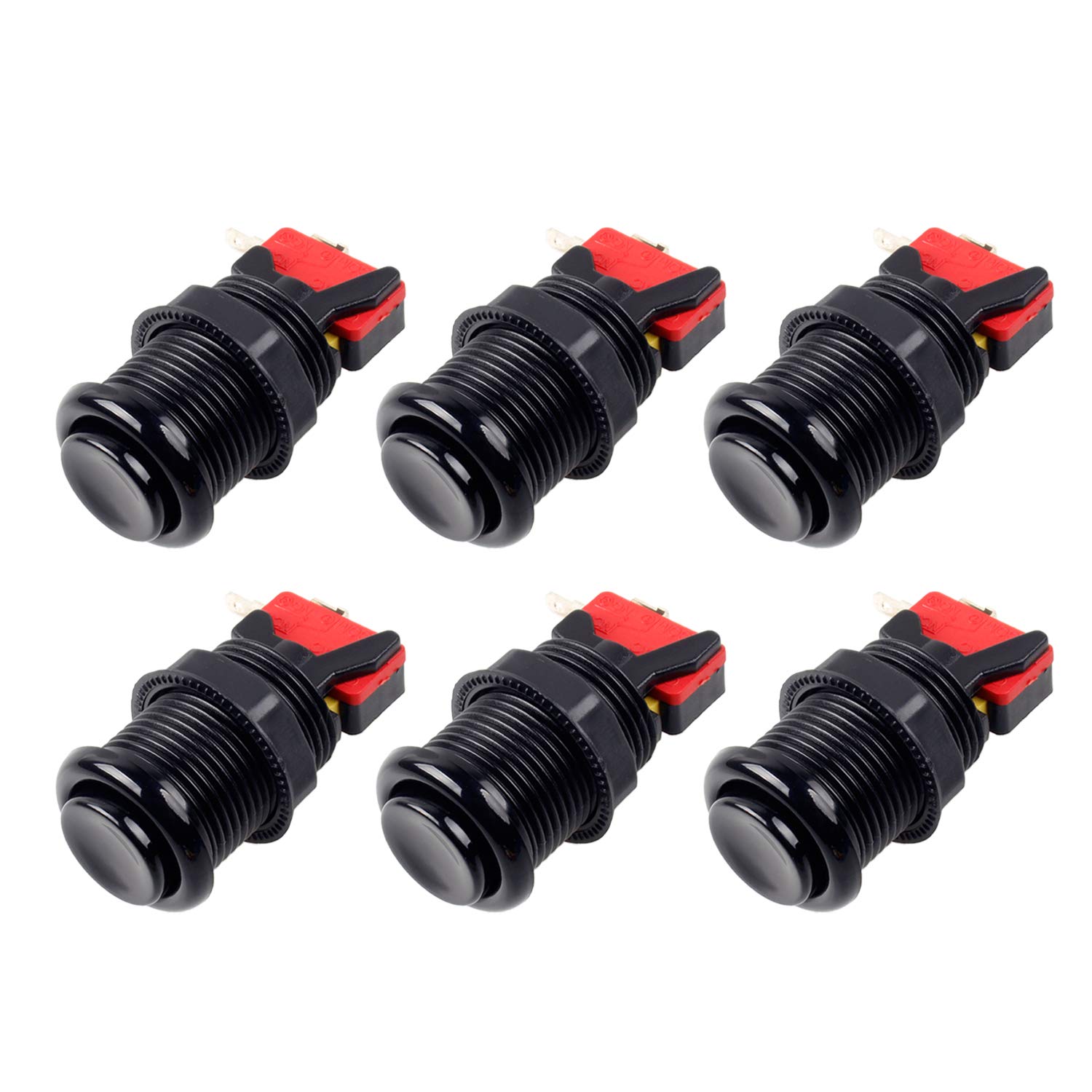 EG STARTS 6X American Style Standard Arcade Buttons Switchable Happ Type 30mm Push Button 3/16" Terminal for Jamma Mame Kit Parts (Black)