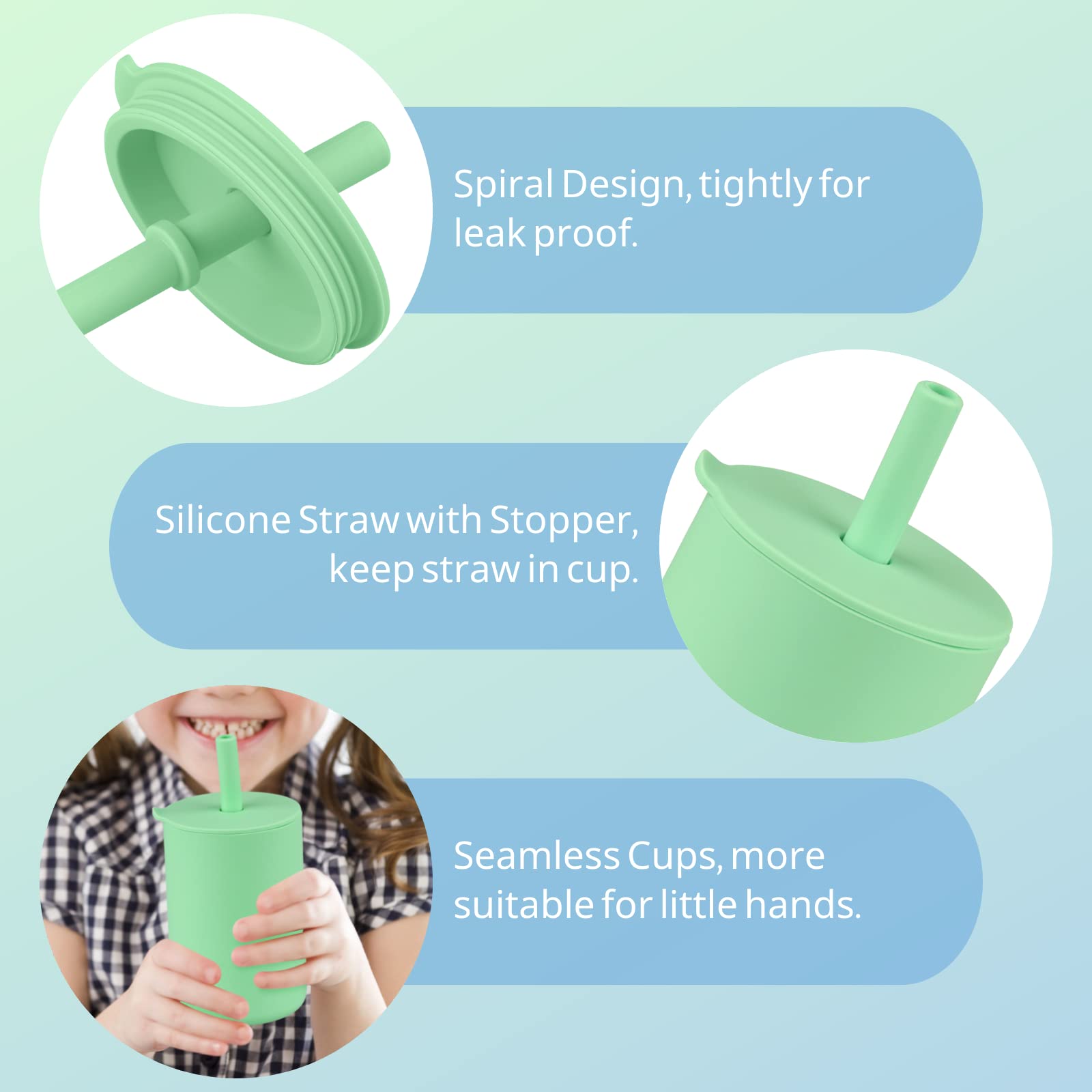 Kalovin Baby Sippy Cup, 3 Pack Silicone Trainer Cup Toddler Training Straw Cup for Boys and Girls, Unbreakable, Spill Proof Sippy Cup for Toddlers, 6 oz