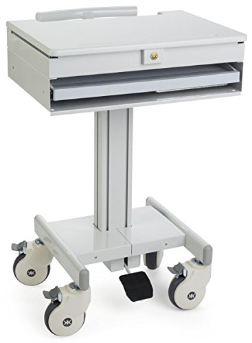 Displays2go Mobile Computer Carts, Locking Drawer, Height Adjustable, Steel, Plastic & MDF Construction – Gray (DWMDCOM)