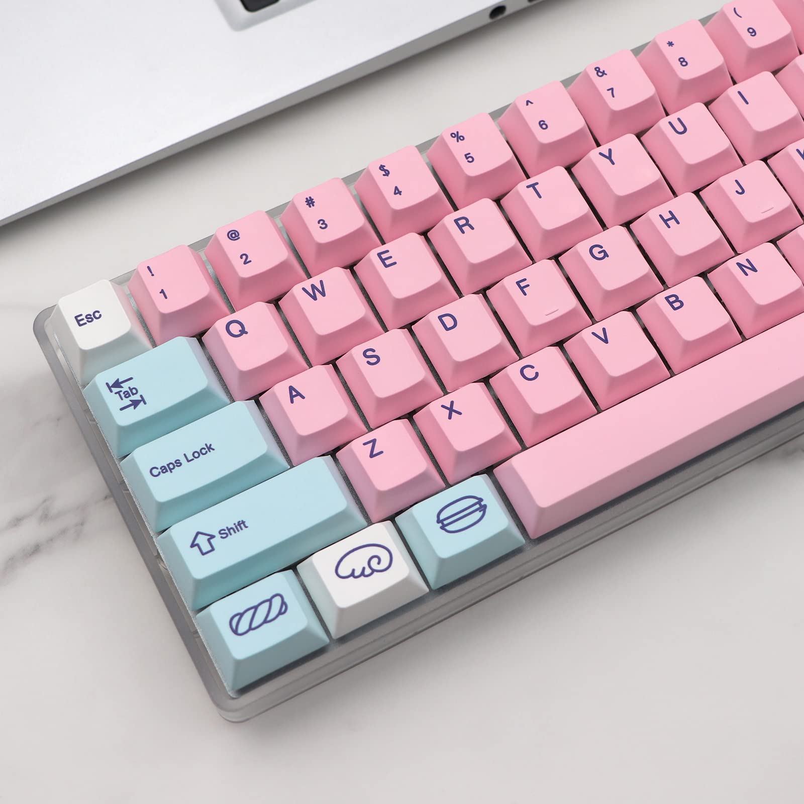 JSJT Candy Keycaps 137 Keys Pink White Light Blue Tricolor Cherry Profile Custom Keycaps PBT Dye Sublimation Key Caps with 6.25u/7u Spacebar for Cherry Mx Switches Mechanical Keyboard