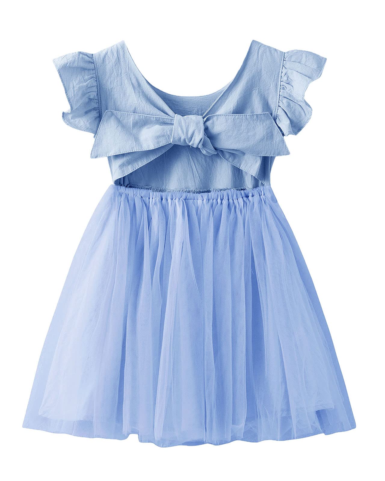 Dutebare Toddler Girls Tulle Tutu Dress Linen Ruffle Tie Back Sleeveless Kids Princess Party Dresses 829 Blue 80