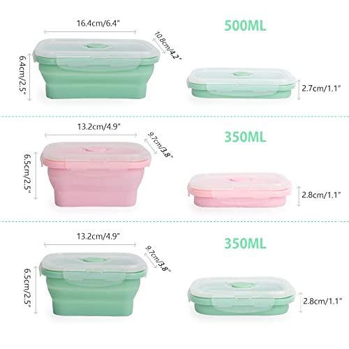 Wolecok Silicone Collapsible Food Storage Containers - Foldable Bento Lunch Boxes with BPA Free Airtight Plastic Lids,Set of 5 Pack