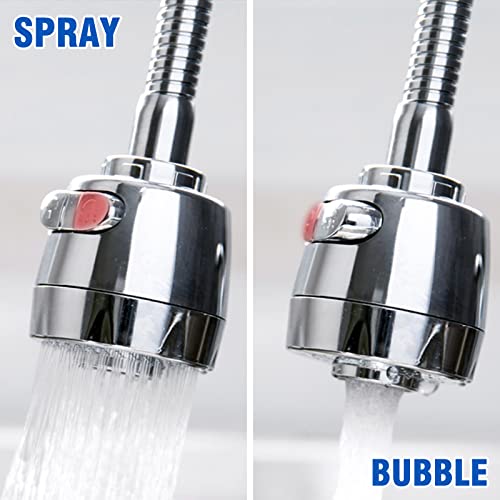 Kitchen Faucet Extender Movable 360° Rotatable Anti-Splash Water Saving Faucet Aerator, 2 Modes Adjustable Sink Sprayer, Kitchen Faucet Head Replacement, Bathroom Faucet, Polished Chrome