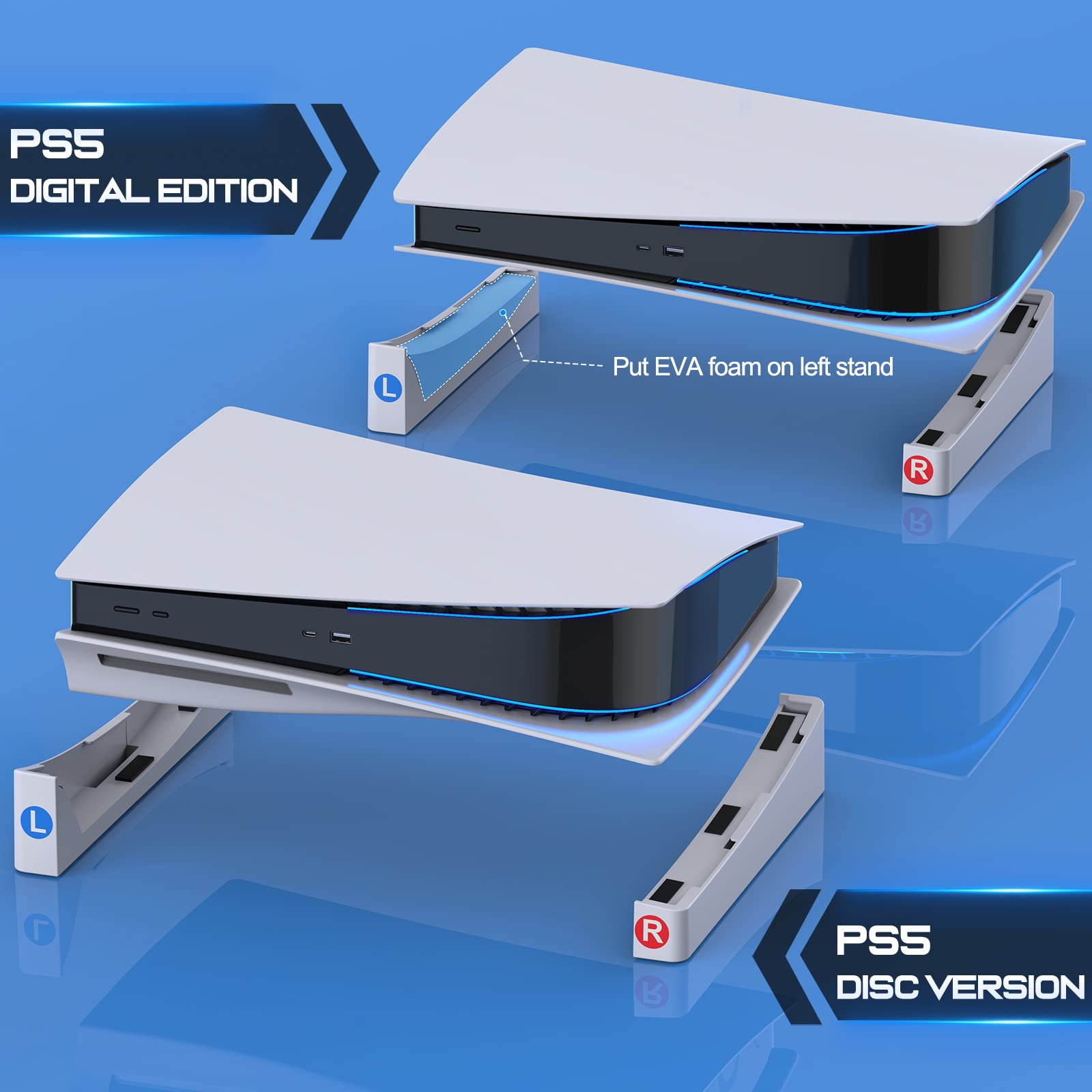 Horizontal Stand for PS5, Side Stand Compatible with PlayStation 5, Upgraded Stand Horizontal for PS5 Console Disc & Digital Editions, Holder Stand, Base Stand, Easy to Install, White