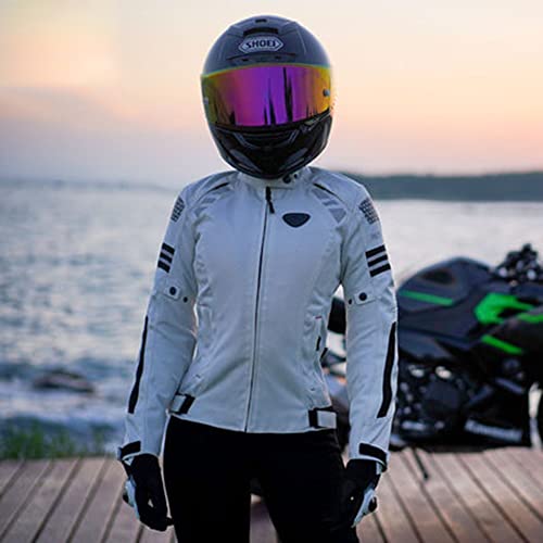 Women's Motorcycle Jacket Summer Breathable Motorbike Moto Jacket Riding Ladies Clothing with removable protective gear (White, XXXL)
