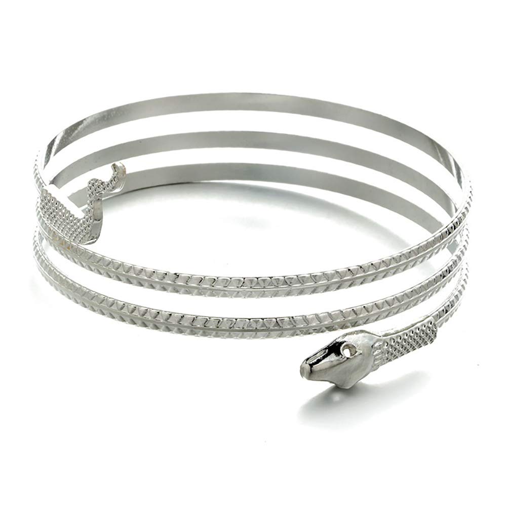 Egyptia Spiral Snake Upper Arm Armlet Cuff Armband Bangle Bracelet Stacking Coiled Serpent Ophidian Animal Jewelry (Silver)