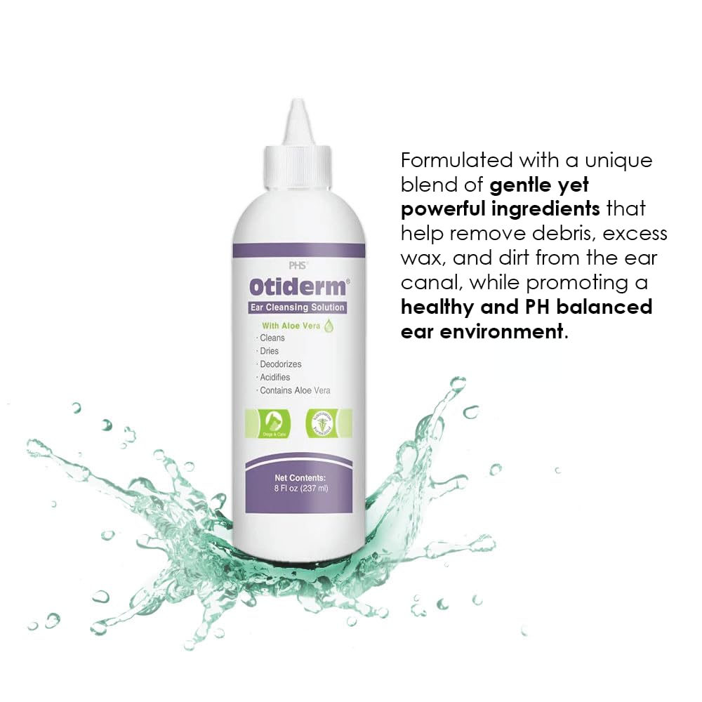 Otiderm Ear Cleansing Solution with Aloe Vera for Dogs & Cats, Anti-Irritant Formula with Neutral pH and Aloe Vera, Deodorize & Gently Clean - 8 fl oz