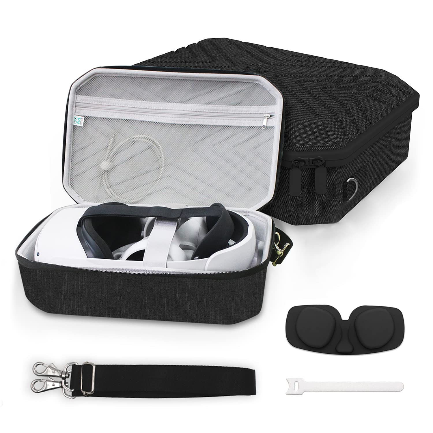 GOYERRNES VR Headset Carrying Case for Oculus/Meta Quest 2, Hard Travel Portable Case Compatible Elite Version with Adjustable Shoulder Strap& Lens Cover for Controllers Cable Cord Charger Storage