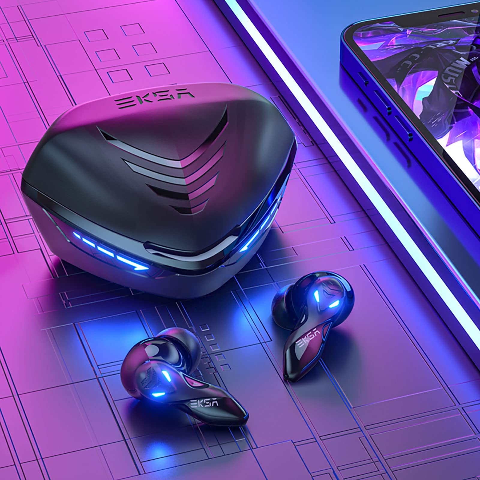 EKSA Wireless Gaming Earbuds, Bluetooth Headphones for Mobile Gaming, Switch, Music - 38ms Ultra Low Latency - 36 Hours Playtime - Game/Music Mode - Built in Mic - Noise Isolation