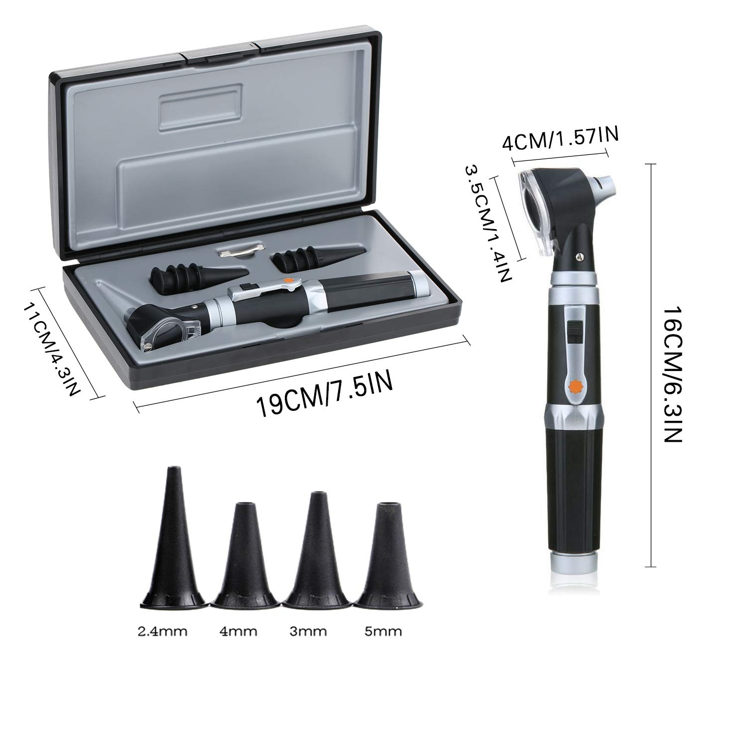 Otoscope Kit,Professional Diagnostic Ear Care Tool with 3.0V LED Bulb, 3X Magnification, 4 Speculum Tips Size - for Children, Adults, Pets, etc.