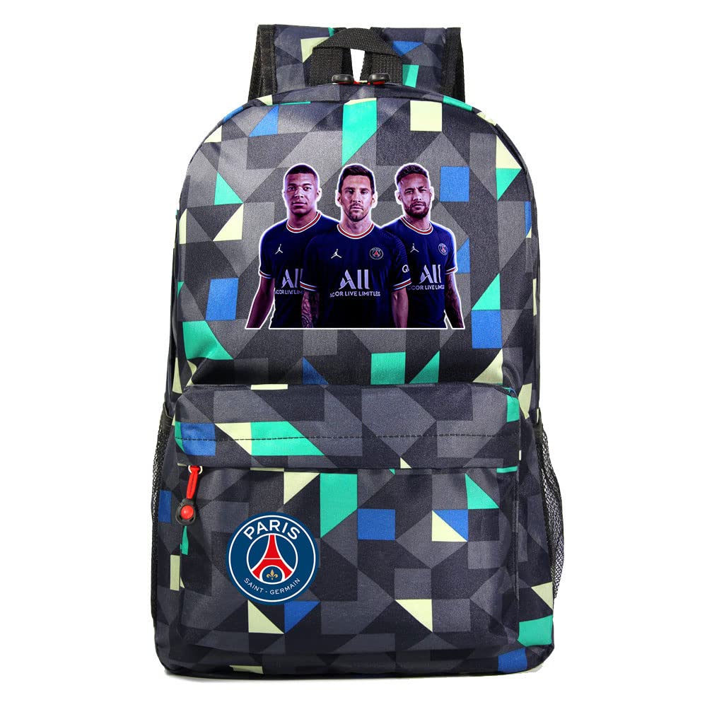 Duuloon Soccer Stars Backpack Casual Rucksack-Kylian Mbappe&Messi&Neymar Bookbag PSG Graphic Knapsack
