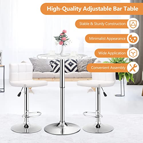 TUOCHUFUN Round Cocktail Bistro High Table with Black Top and Base,360° Swivel Cocktail Pub Table with Sliver Leg for Home, Bar Table (White)
