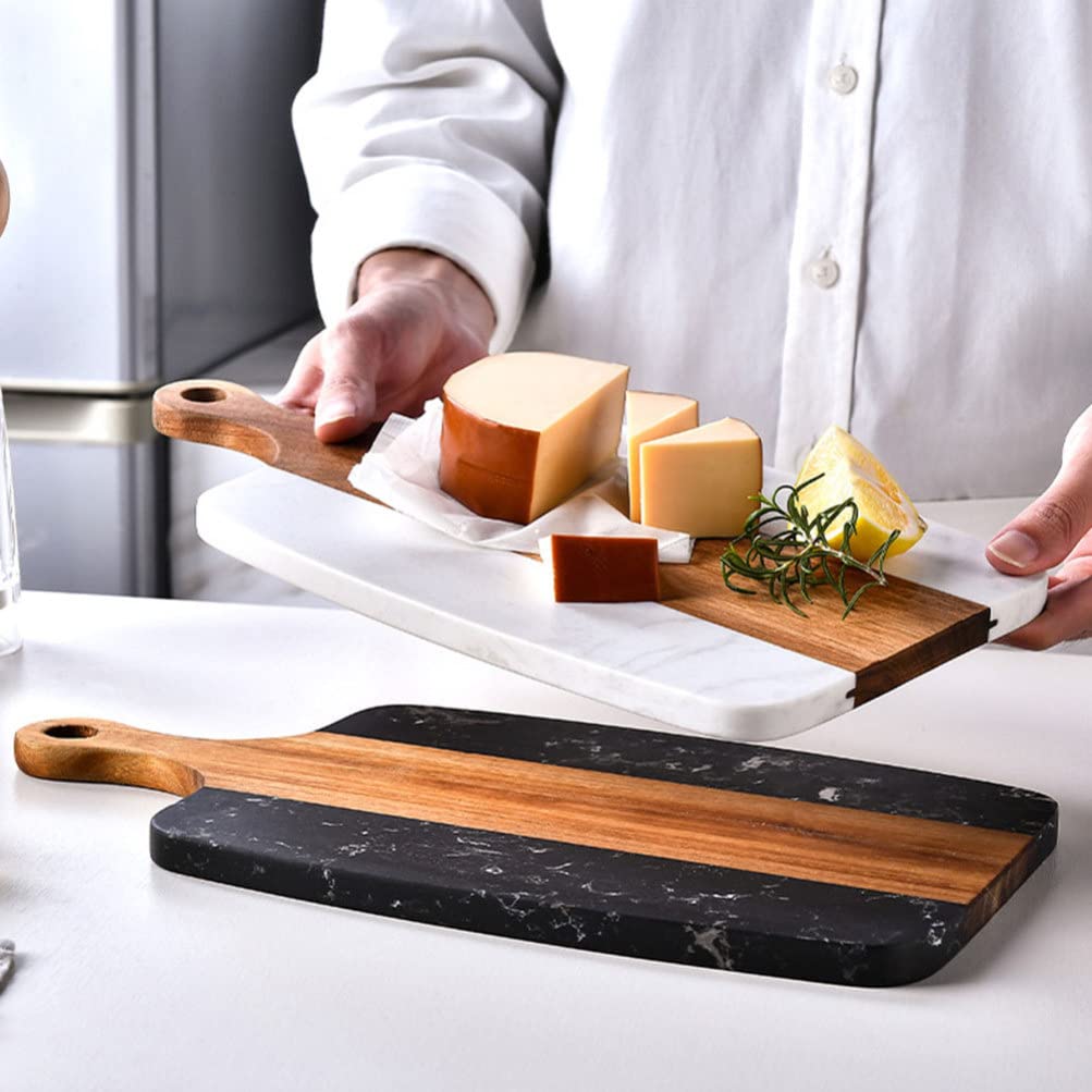 HEMOTON Wood Cutting Board with Handle Wooden Chopping Board Rectangle Paddle Chopping Butcher Hanging Steak Plate Block for Kitchen Kitchen Picnic Black