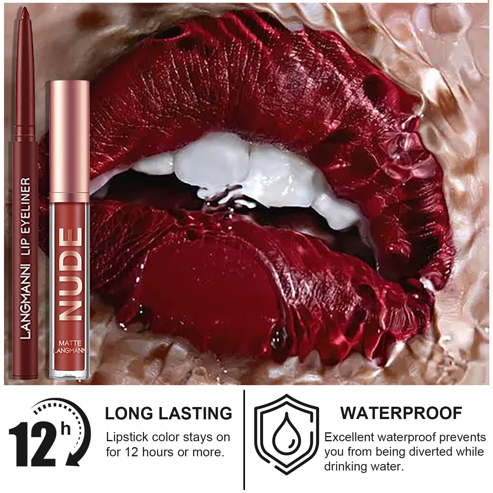 KIMIEYE 6Pcs Lip Liner + Matte Liquid Lipstick Set, Super Long Lasting Waterproof Non-Stick Cup Velvety Nude lipstick Kit, High Pigmented Lip Makeup Gift Set for Women (6PCS,Set A)