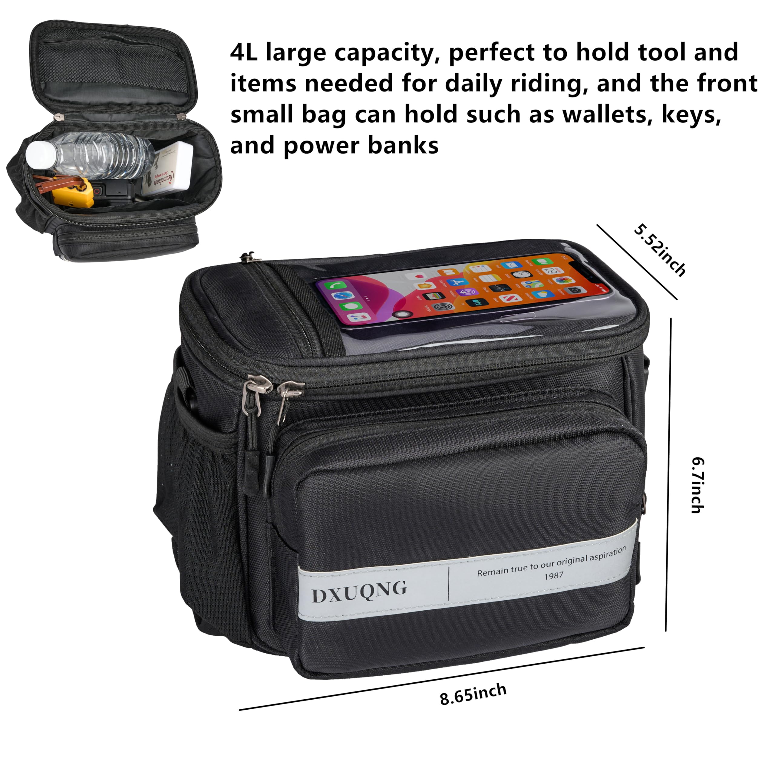DXUQNG Bike Handlebar Bag,High-capacity Bicycle Front Storage Pouch Bag,Bottom plate design for more stable dispersion of gravity