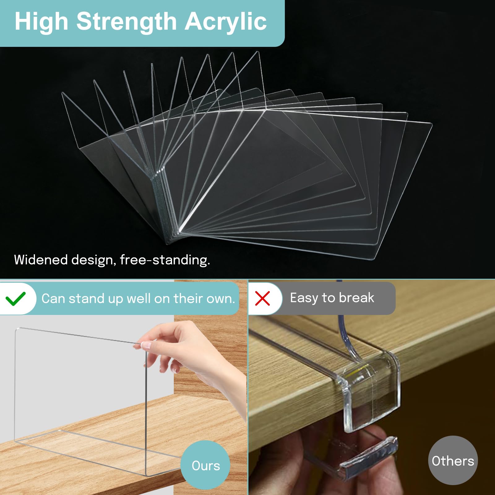 OKPOW Acrylic Shelf Dividers for Closet Organization: 8 Pack Tall Durable Clear Shelves Separators for Clothing Adjustable