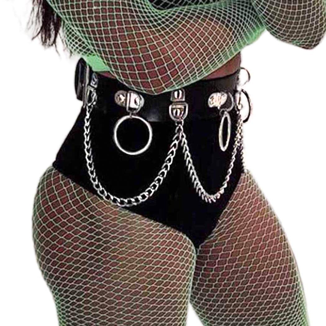 Fstrend Leather Waist Chain Belt Body Chains Punk Harness Chains Rave Prom Body Jewelry Accessory for Women.