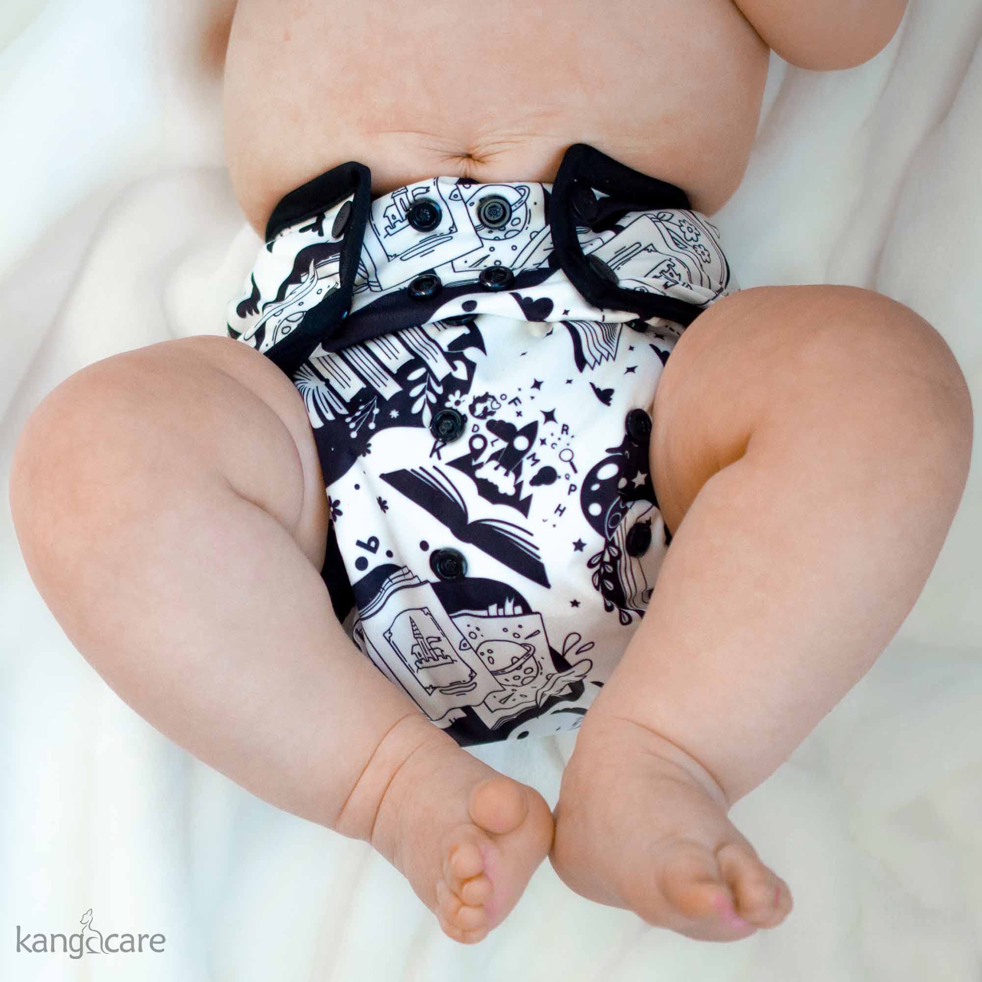 Kanga Care Rumparooz Double Leg Gusset Reusable Cloth Diaper Cover Newborn Snap | Book Club 4-15 lbs