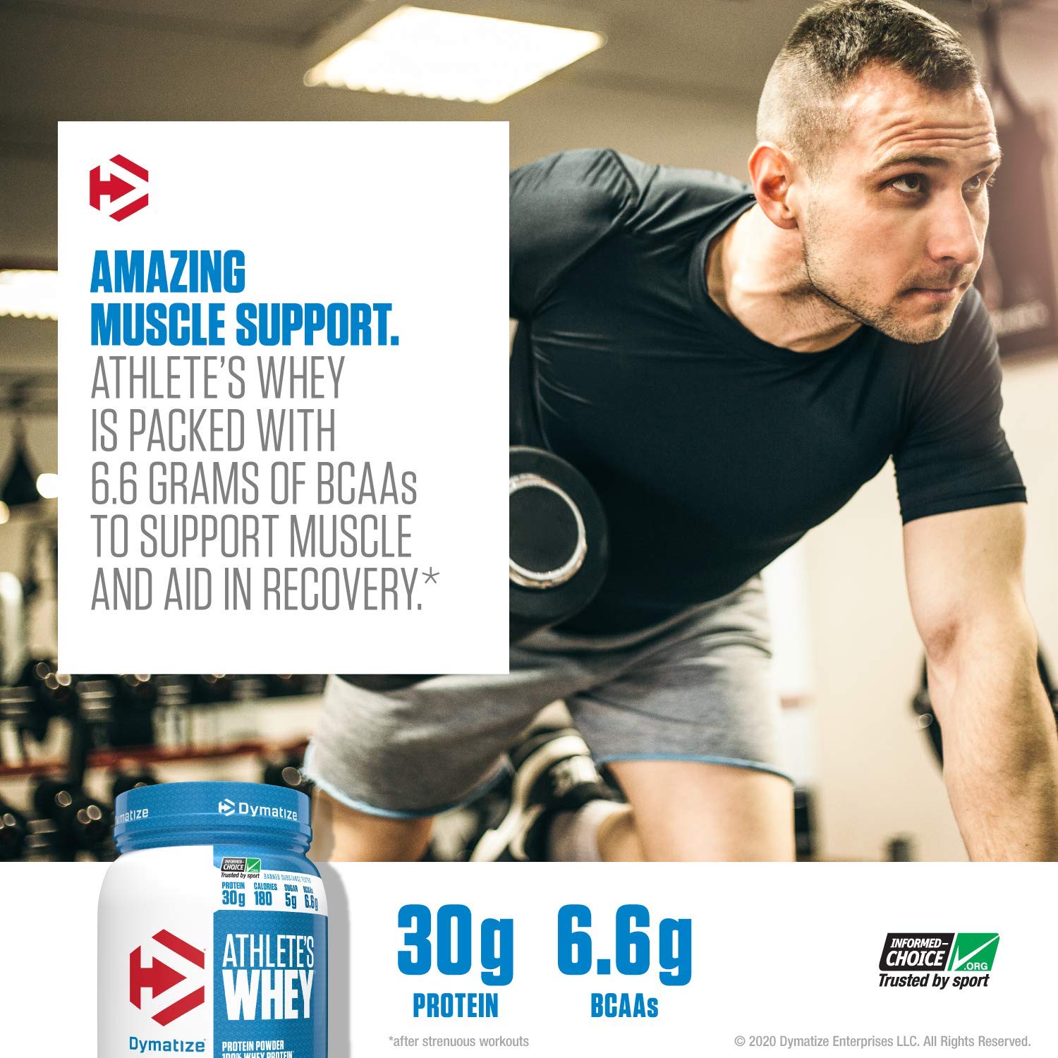 Dymatize Athlete's Whey Protein Powder, 30g of Protein, 6.6g BCAAs, Chocolate, 40 Servings (Pack of 1), 40 Count