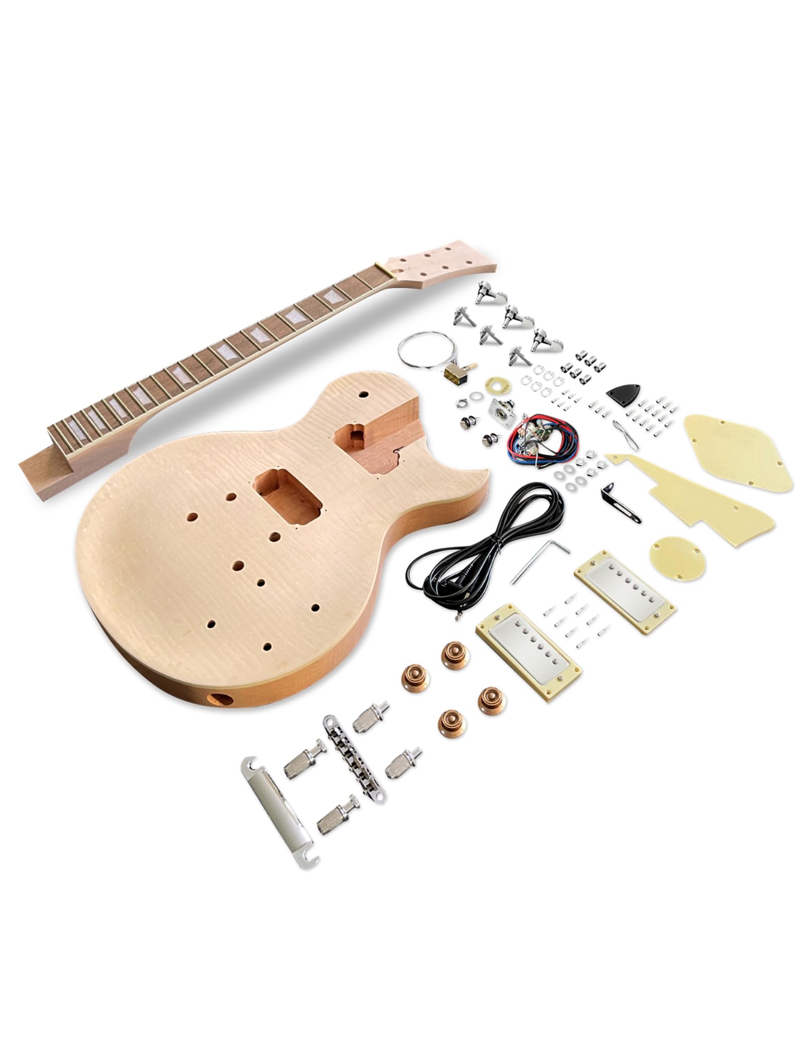 Fistrock DIY Electric Guitar Kit Beginner Kits 6 String with Curved Mahogany Body AAA Flamed Maple Top Mahogany Neck Rosewood Fingerboard Chrome Hardware Build Your Own Guitar.