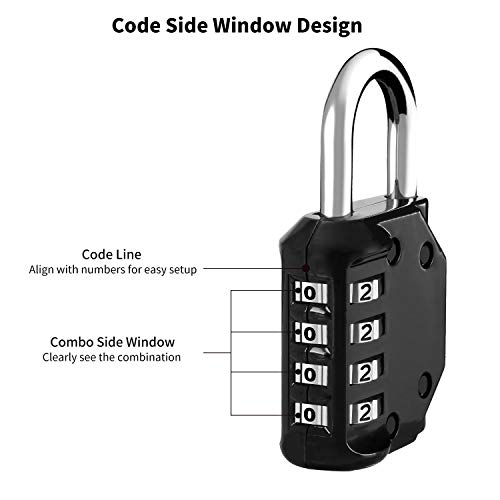 DELSWIN Small Locker Lock, Resettable 4 Digit Combination Padlock for Gym and School Locker,Outdoor Waterproof Combo Lock for Toolbox Hasp Cabinet(Black,1pcs)