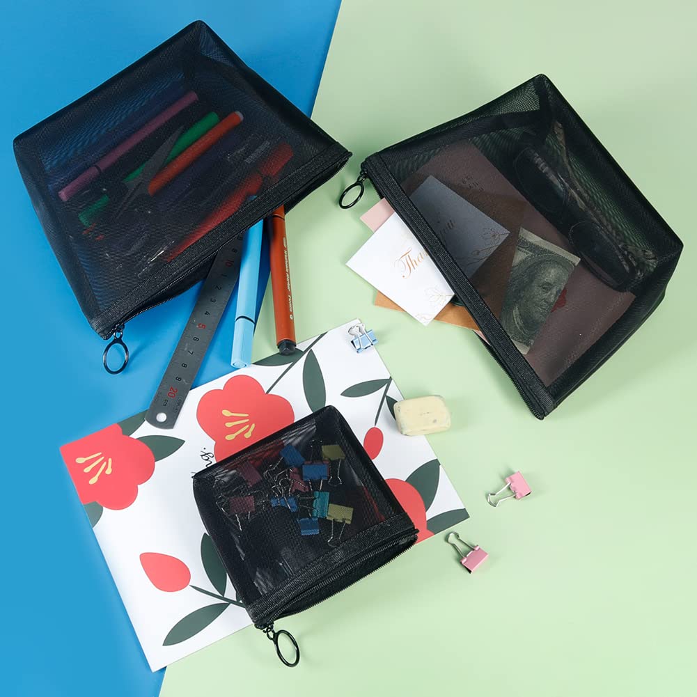 HRX Package Black Mesh Makeup Bag, 4pcs Travel Cosmetic Pouches with Zipper Toiletry Organizer Case for Purse Diaper Bag Tote Bag