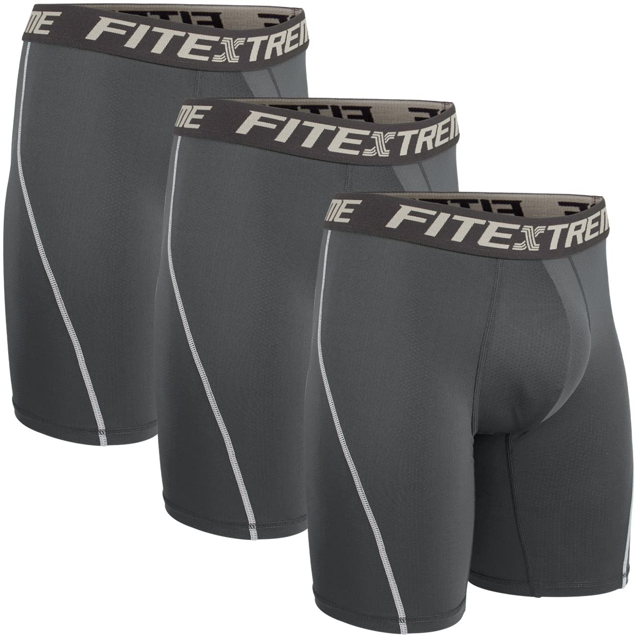 FITEXTREME Men's Compression Shorts 3 Pack, Cool Dry Mesh, Running Workout Athletic/Dark Gray M