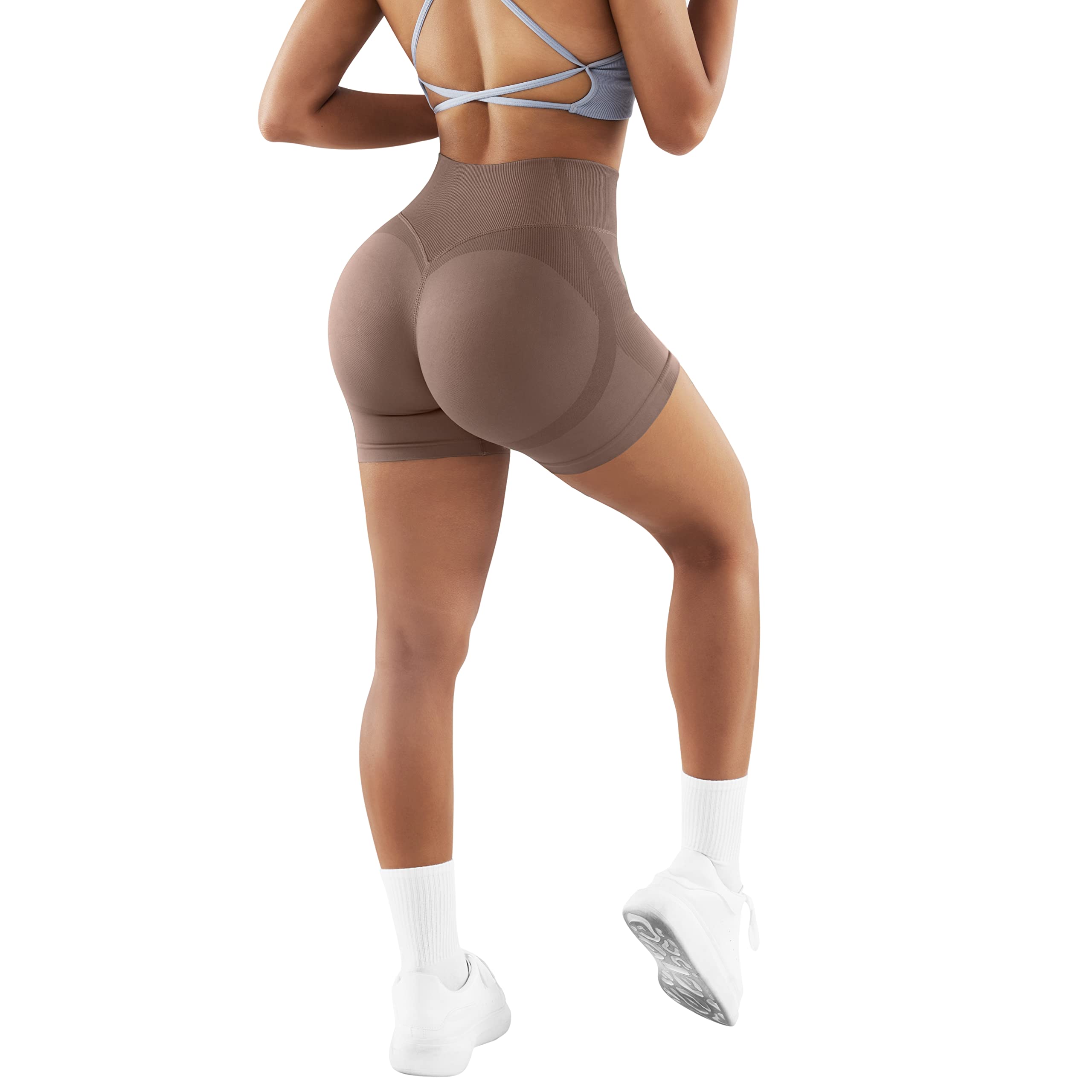 DOULAFASS Seamless Workout Shorts Womens High Waisted Butt Lifting Yoga Shorts (Medium, 266-Coffee)