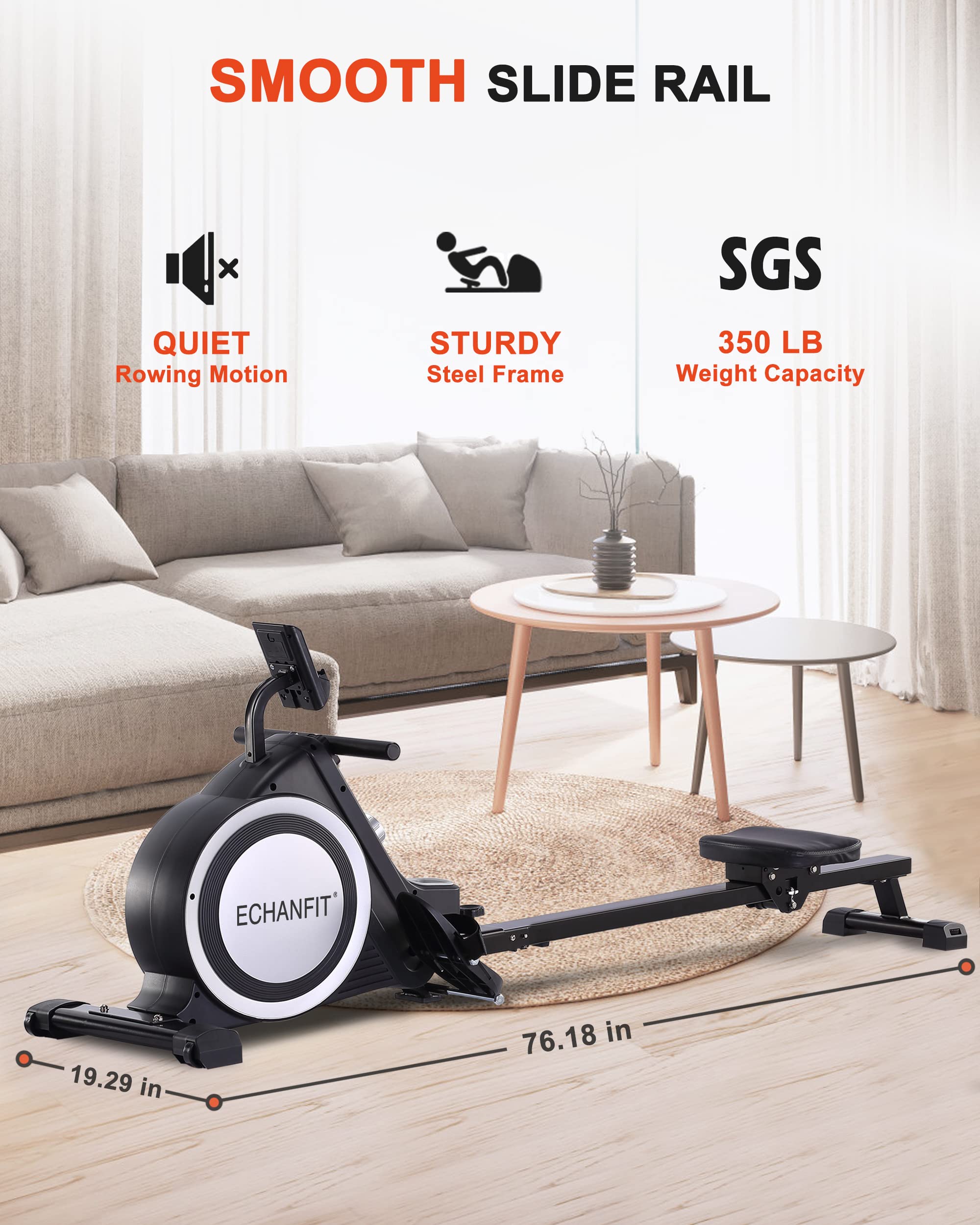 ECHANFIT Magnetic Rowing Machine for Home use,Foldable Rower Whit 350 LB Weight Capacity 16 Levels,Rower Machine Whit Adjustable Resistance LCD Monitor and Tablet Holder