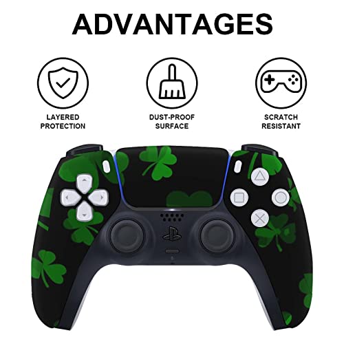 Green Stripe Shamrocks Full Protective Skin Cover Design Wrap Decal Sticker Compatible with PS5 Digital Edition Console and Controller