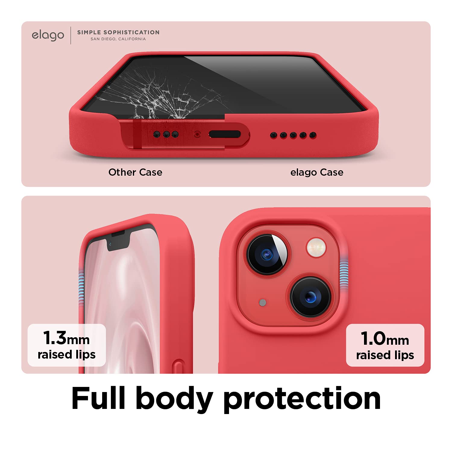 elago Liquid Silicone Case Compatible with iPhone 13 (6.1 inches), Premium Silicone Case, Full Protection Case β Shockproof Cover with 3 Structures, Soft Microfiber Prevents Scratches (Red)