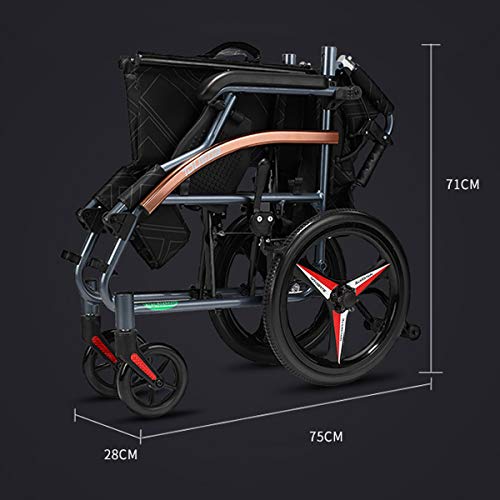 Magnesium Alloy Wheelchair 22lbs Lightweight Portable Travelling Transport Chair with HandBrakes, 16 inch Wheels