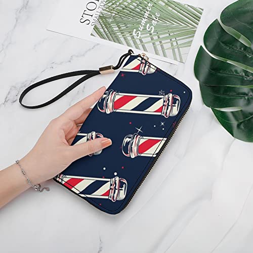 FunnyStar Vintage Barber Pole Flag Women's Long RFID Hand Wallet Wristlet Clutch Purse PU Leather Handbag with Wrist Strap