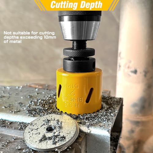 KATA Bi-Metal Hole Saw Kit, 7-Piece Metal Hole Saw Set with 1-1/4" to 2-1/8"(32-38-44-54mm) Hole Drill Cutter with Mandrels, Drill Bit, Hex Key for Metal, Wood, PVC, Plastic