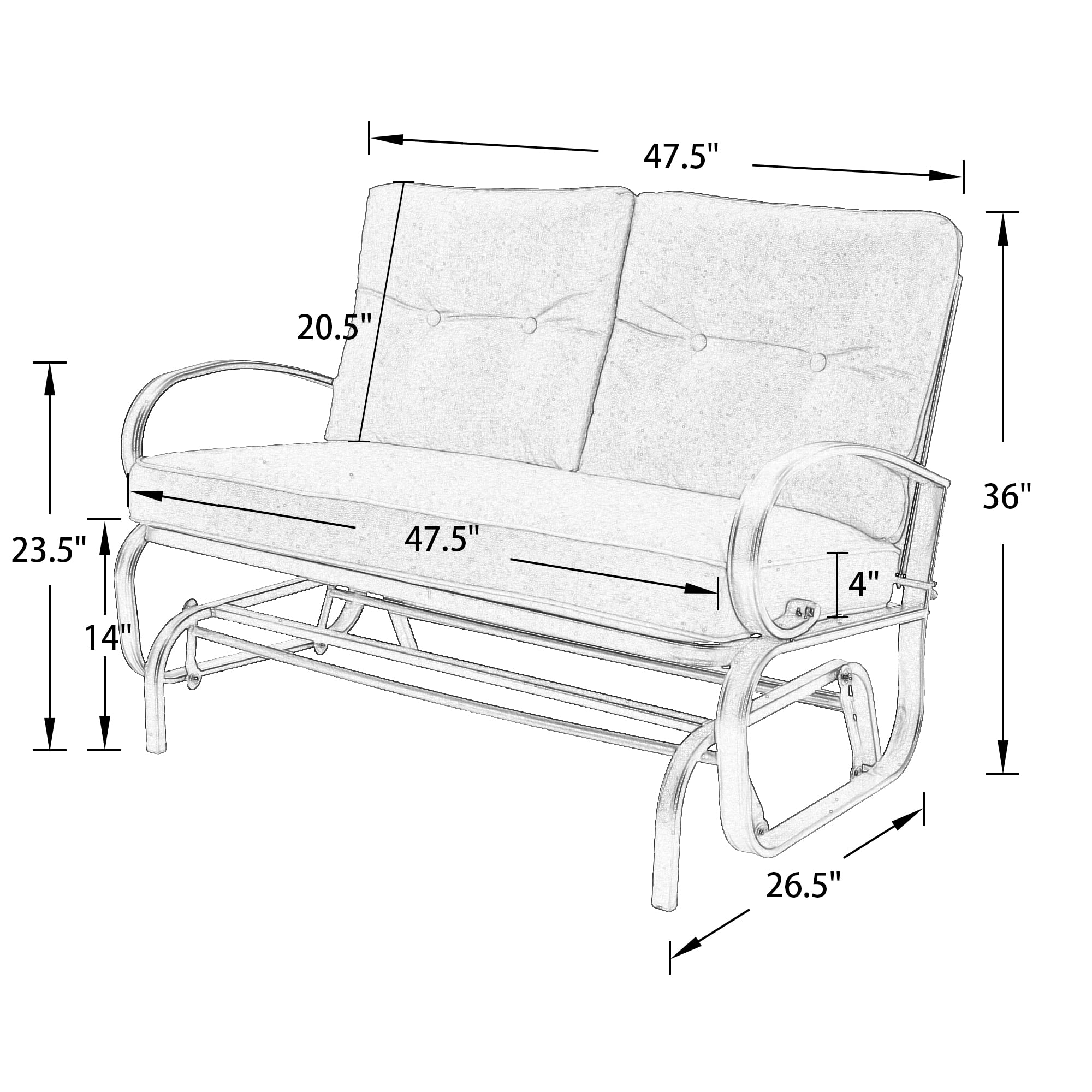 PATIO TREE Outdoor Patio Glider Bench Loveseat - Cushioned 2 Person Rocking Seating Swing Chair for Patio, Beige
