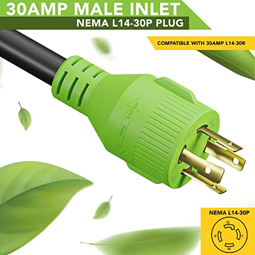 Gen RV 12" 30Amp Locking 4-Prong Male / 30Amp Standard Female Generator Adapter With Grip (4-Prong)