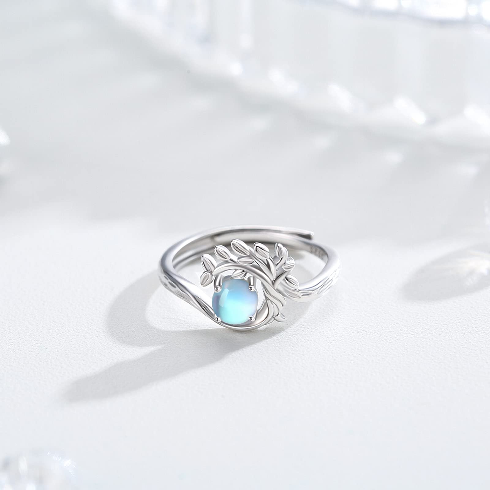 ECHOOY Moonstone Ring S925 Sterling Silver Tree Of Life Ring Moonstone Ring for Women Wrap Rings Promise Engagement Wedding Rings Size 8