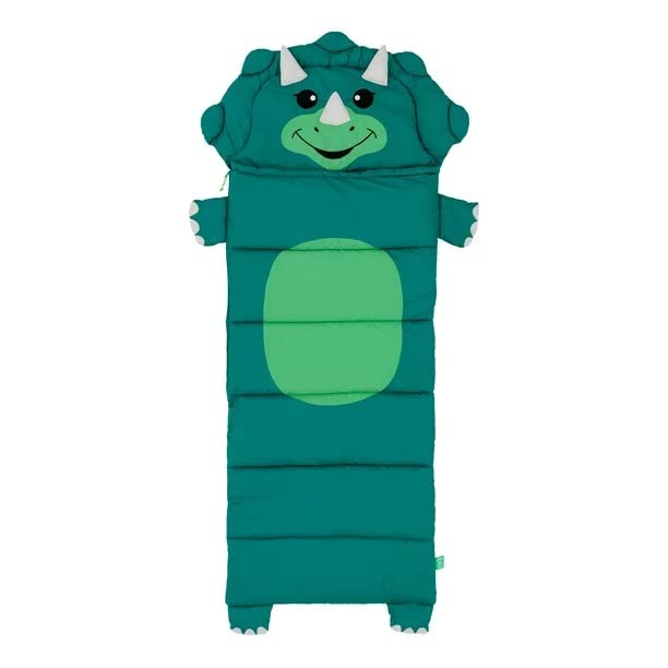 FireFly! Chip The Dinosaur Kid's Sleeping Bag - Green (65 in. x 24 in.) for School or Outdoor Camping/Carry Bag Included/Soft and Breathable