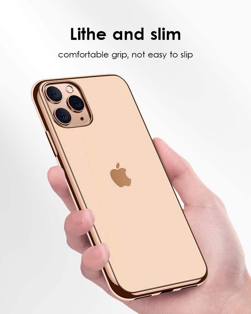 DTTO Compatible with iPhone 11 Pro Case, Slim Fit Clear Soft TPU Cover Case with Metal Luster Edge for 2019 iPhone 5.8 Inch-Gold