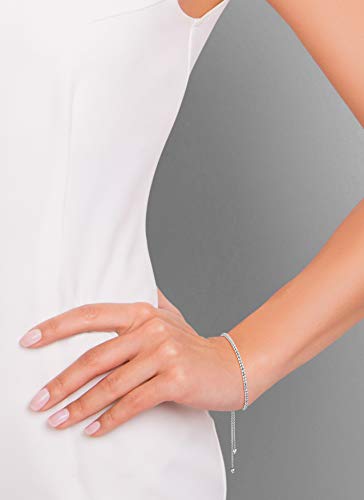 Miabella 925 Sterling Silver or 18Kt Gold Over Silver Diamond-Cut Adjustable Bolo 2.5mm Bead Bracelet for Women, Handmade Italian Beaded Ball Chain Bracelet (sterling silver)