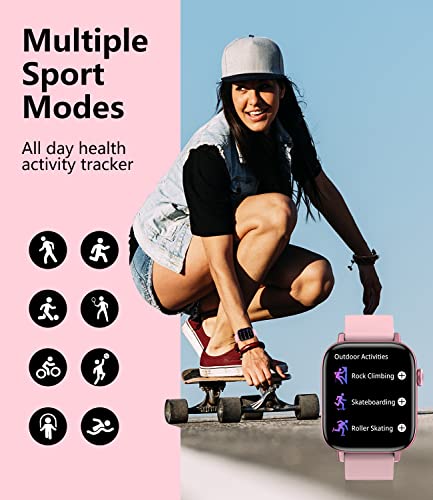 Smart Watch for Men Women, 1.9'' HD Touch Screen Fitness Tracker with Bluetooth Call Answer/Dail, IP67 Waterproof Smart Watch for Android iPhone with Heart Rate Blood Pressure Pink