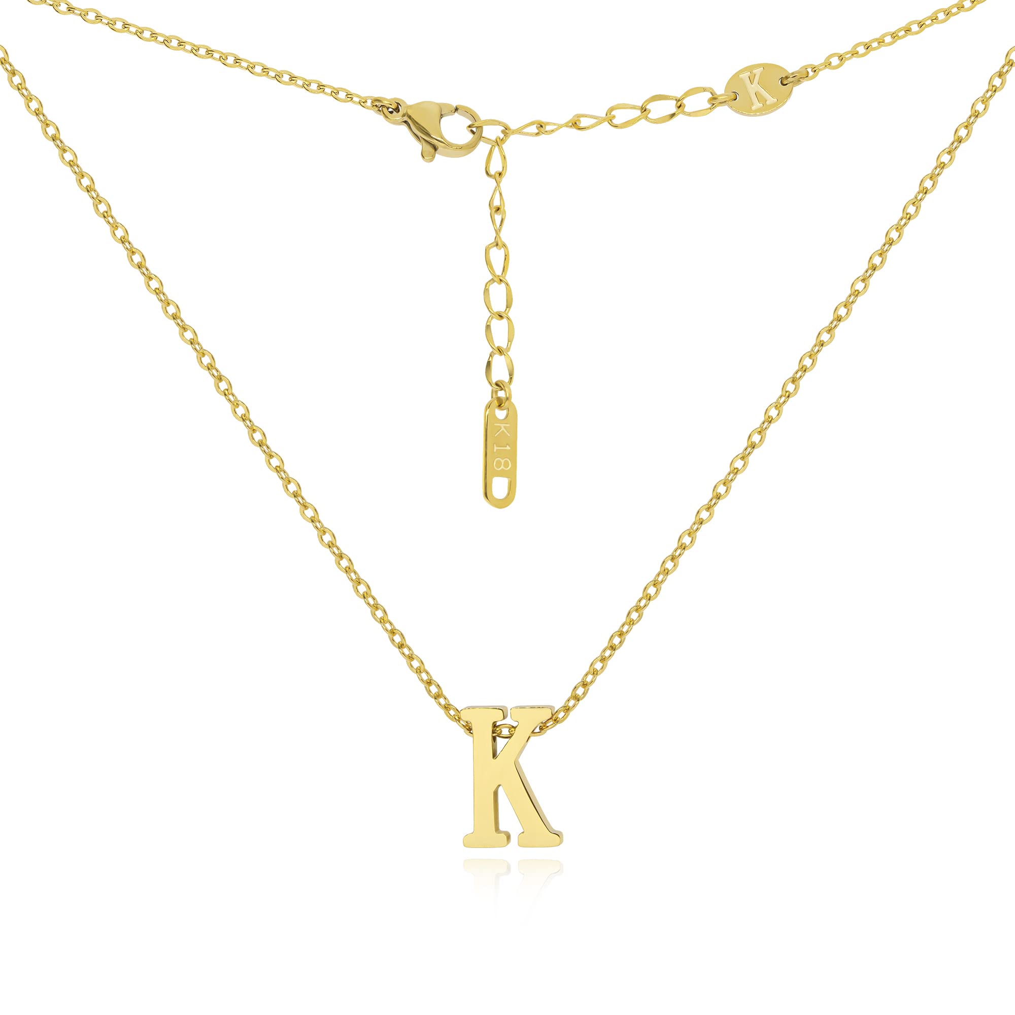 ELBLUVF Stainless Steel 18K Gold Plated Personalized Letter Dainty Initial Necklace Jewelry for Women (K)
