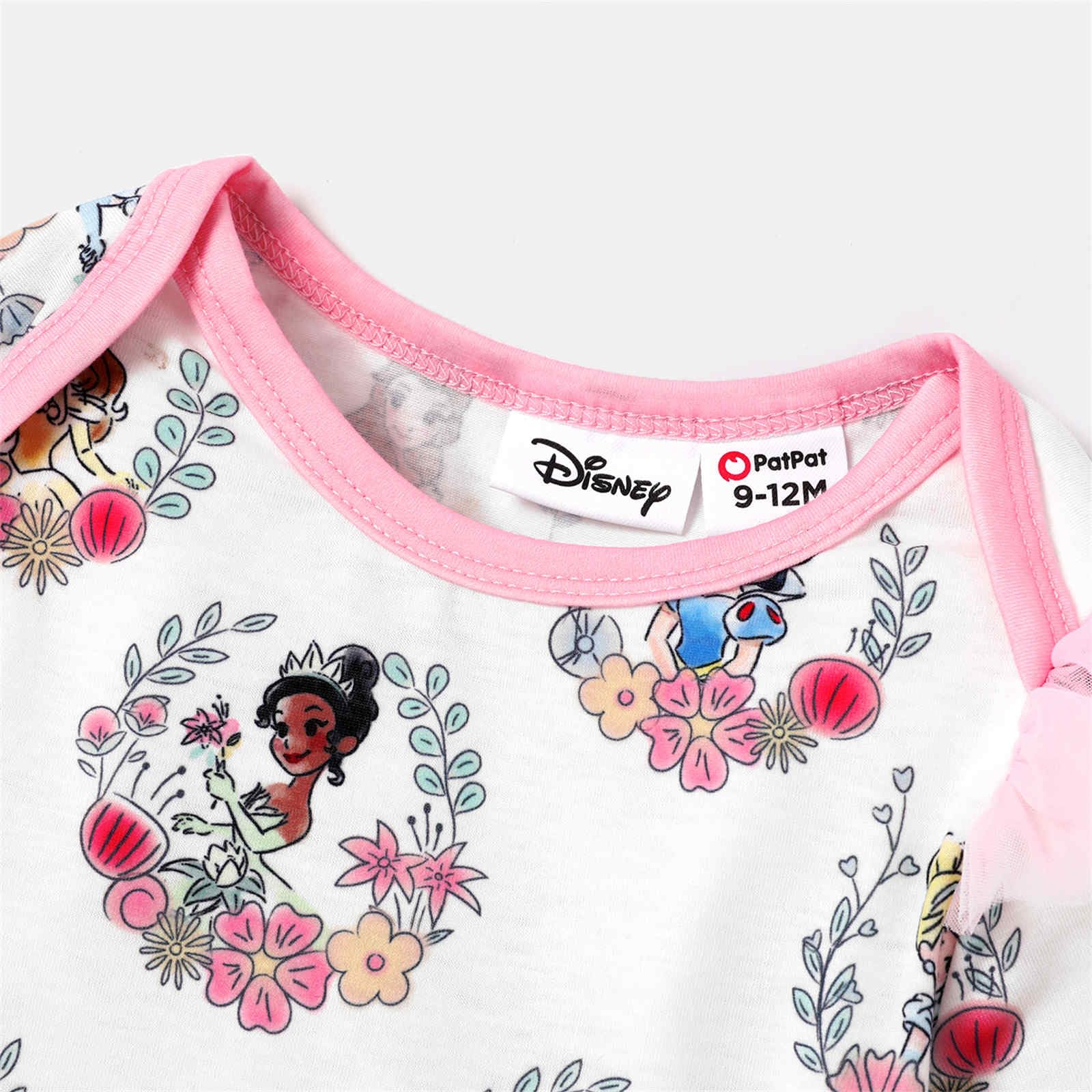 Disney Princess Baby Girl Bodysuit Cotton Long Sleeves Romper with Headband Set, PinkyWhite-2, 6-9 Months