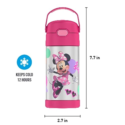 THERMOS FUNTAINER 12 Ounce Stainless Steel Vacuum Insulated Kids Straw Bottle, Minnie Mouse