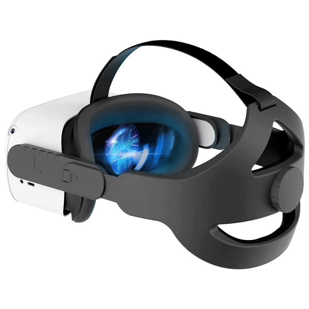 Group Vertical VR Head Strap - Adjustable Straps Compatible with Oculus Quest 2-2-Point System With Dial Knob, Comfortable & Soft Padded Head Rest - Gaming Accessories For Kids & Adults - Black