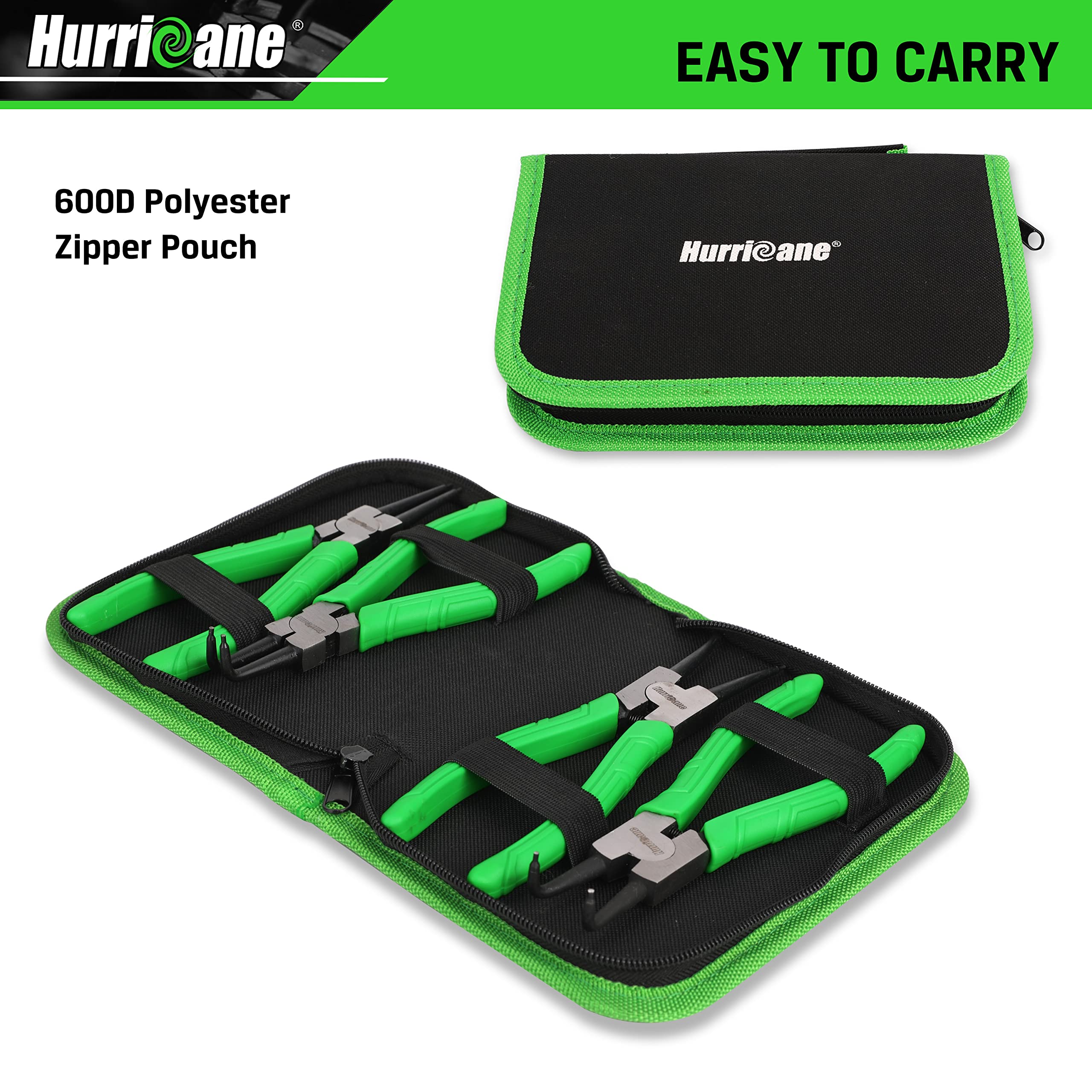 HURRICANE 4 Pieces Snap Ring Pliers Set, 7 Inch Internal & External Circlip Pliers Kit, CR-V Straight & Bent Jaw Pliers, Ideal for Ring Remover Retaining and Remove Hoses, with Portable Storage Pouch