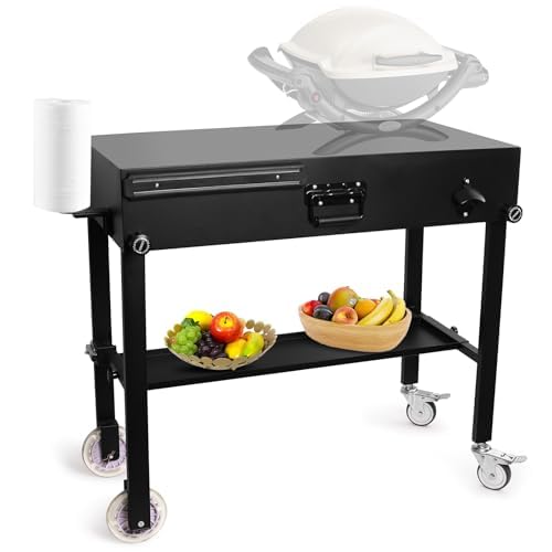 Outafurnia Outdoor Grill Table Stand, Folding Grill Carts, Portable Blackstone Griddle Stand with Shelf,Stable Outdoor Cooking Prep Table with Wheels for BBQ, Camping and Parties