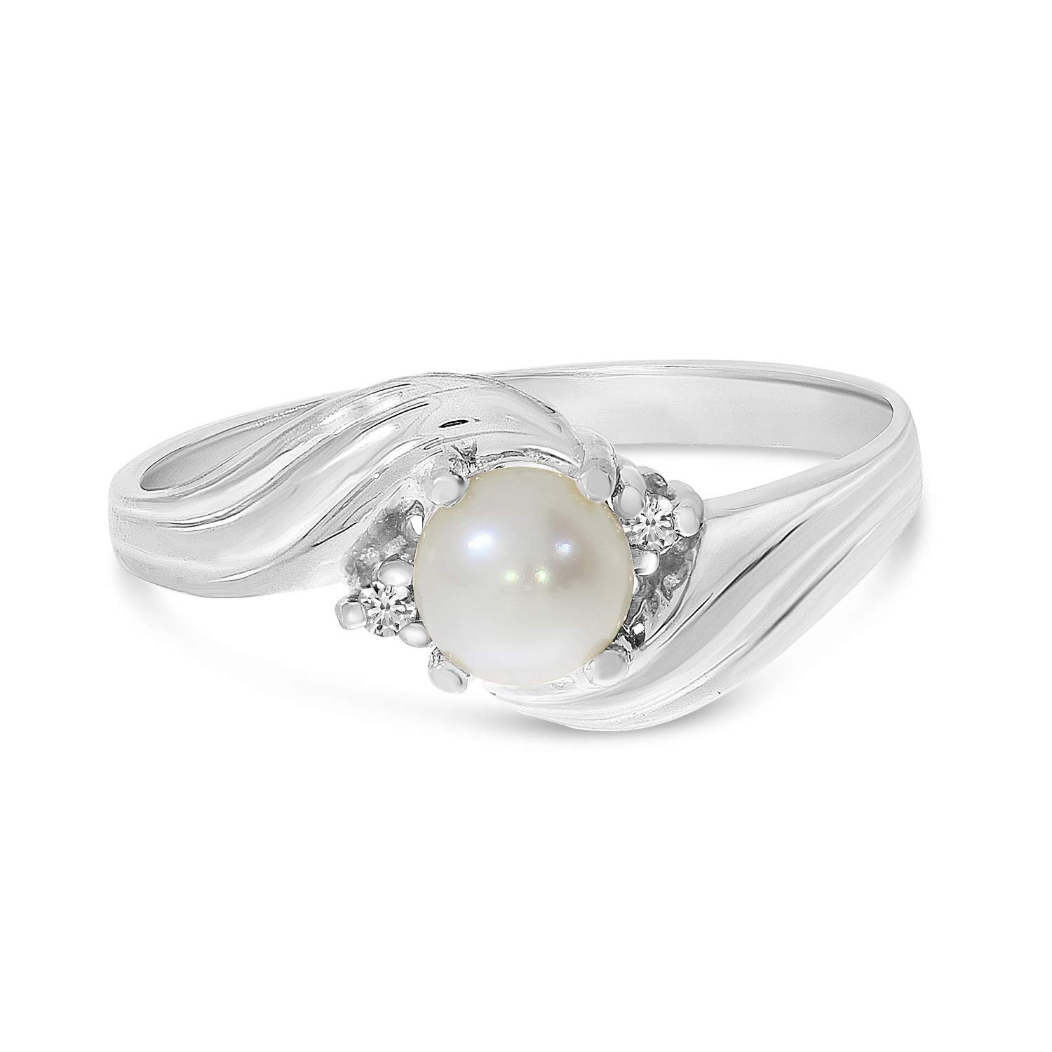 Direct-Jewelry 10k White Gold Freshwater Cultured Pearl And Diamond Ring (Size 4.5)