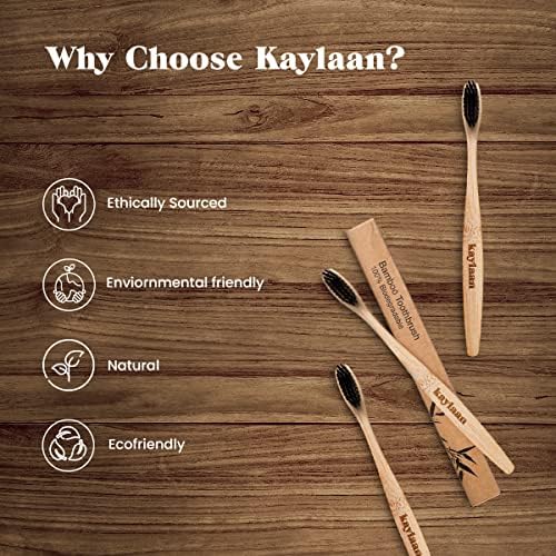 Kaylaan Bamboo Toothbrush with Plant-Based Soft Bristles - Natural, Biodegradable, BPA-Free, and Compostable