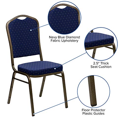 EMMA + OLIVER Crown Back Banquet Chair, Navy Blue Dot Fabric/Gold Vein Frame